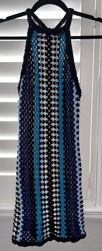 REVOLVE NBD Weylen Crochet Dress Blue Black Striped Whimsigoth Festival ...