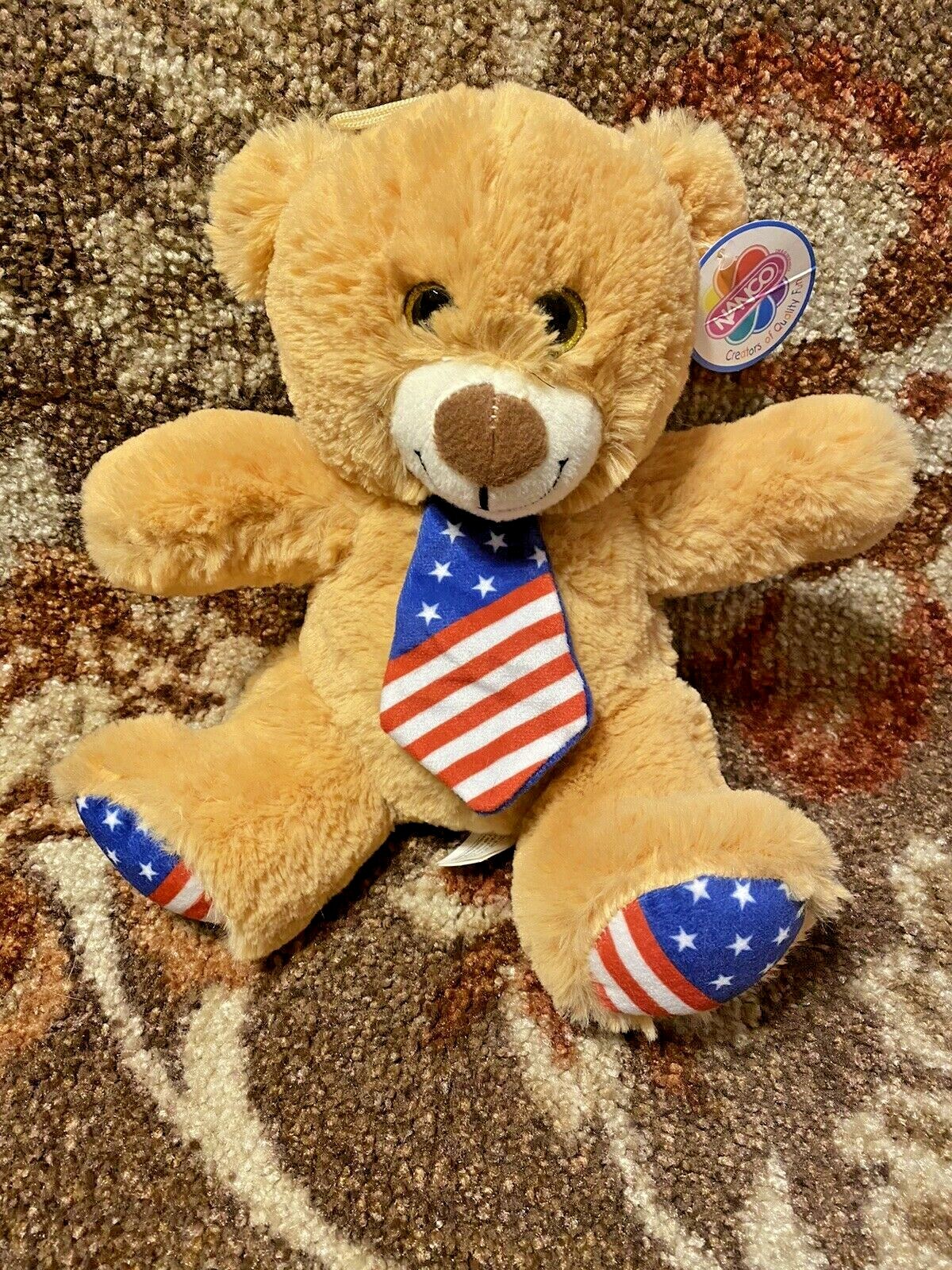 Plush tan Patriotic American Flag Tie Teddy Bear Stuffed Animal Stuffy ...
