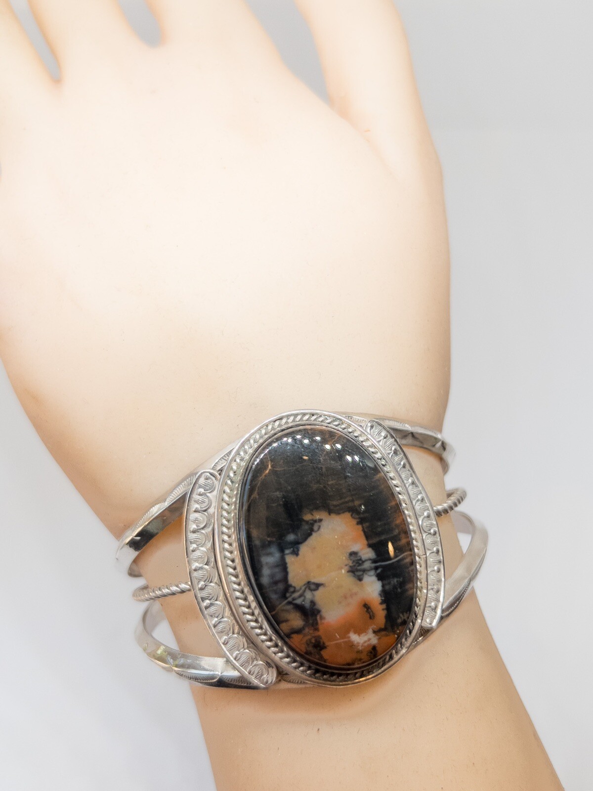 Vintage Biggs Canyon Picture Jasper Cuff Bracelet Sterling Silver 925 ...