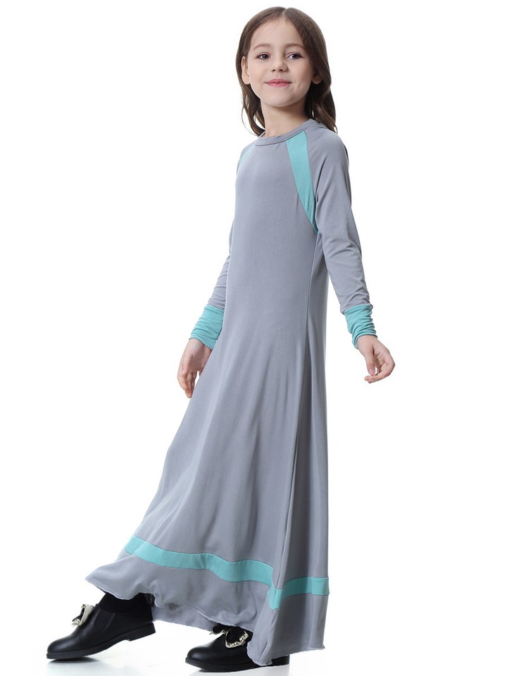Kids Girls Long Sleeve Dress Kaftan Robe Muslim Islamic Abaya Maxi Arab ...