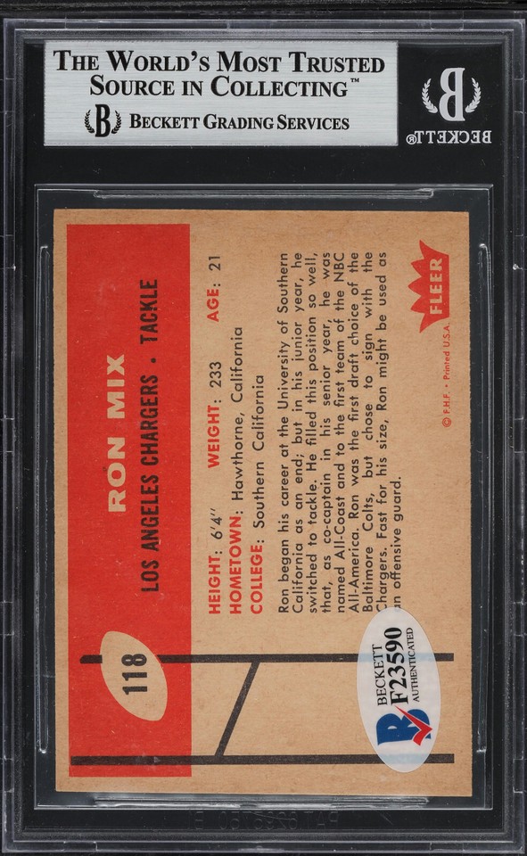 1960 Fleer RON MIX Rookie RC #118 Signed Beckett Auto w/ HoF ...