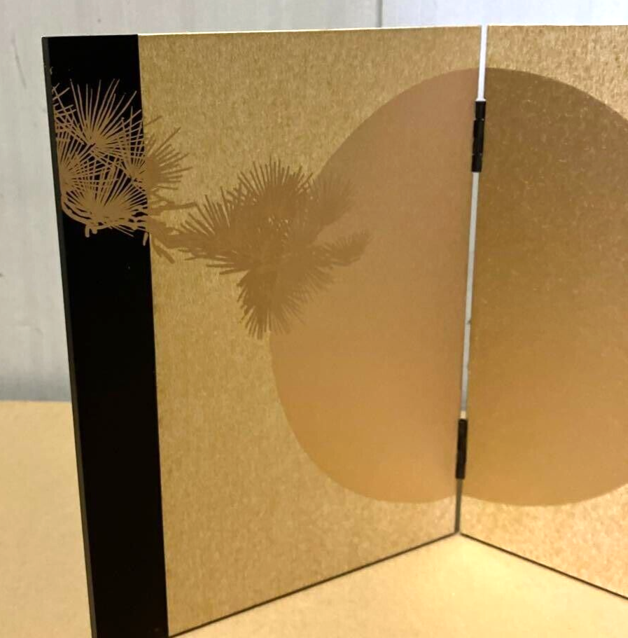 Japanese traditional Folding screen BYOBU Moon & Pine Black lacquer h9 ...