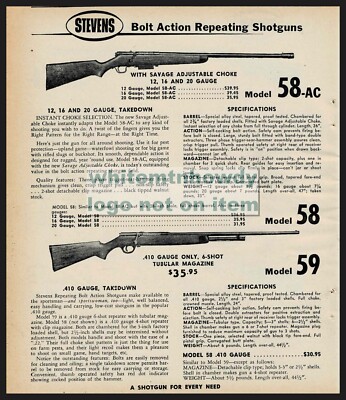 1959 STEVENS Model 58-AC 58 Adjust Choke, 59 Tubular Magazine Shotgun ...