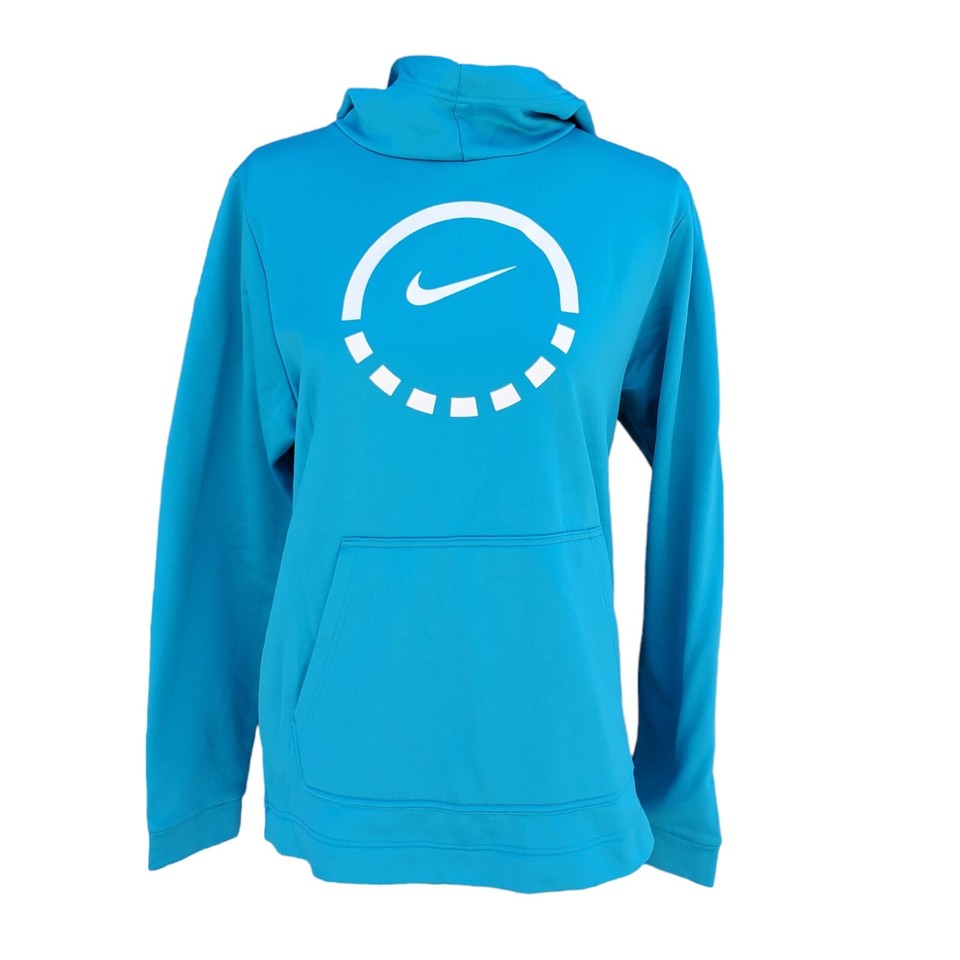 Nike Dri Fit Hoodie Med Running Jacket Women Turquoise Blue Pocket ...
