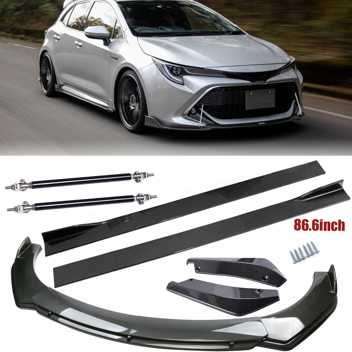 Carbon Fiber Front Bumper Lip /Side Skirt/ Strut Rods For Toyota Prius ...