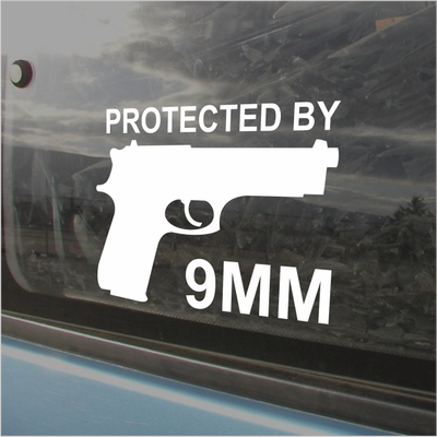 Protected By 9MM Bumper Sticker Vinyl Decal Hand Gun Molon Labe Car ...
