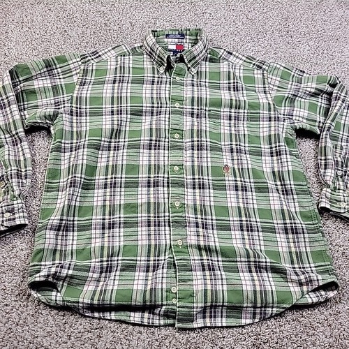 Tommy Hilfiger Flannel Shirt Mens Large Plaid Crest Long Sleeve Button ...