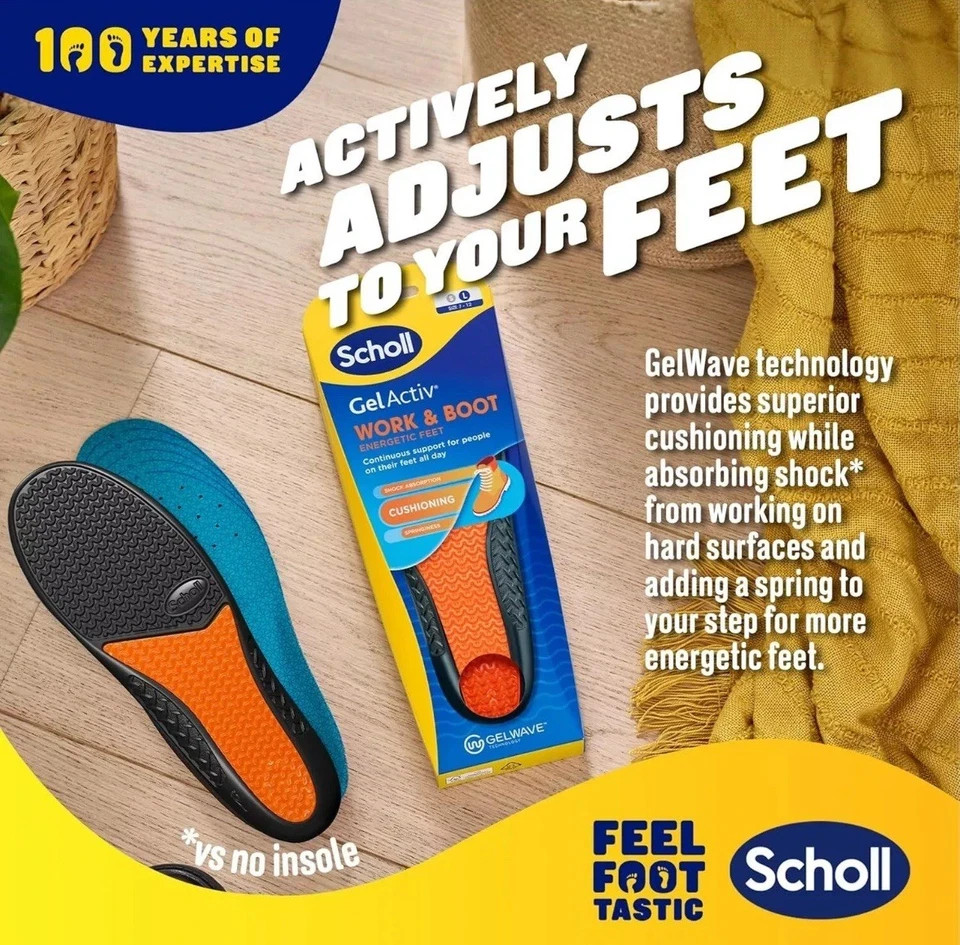 Scholl Gel Active Work and Boot Insoles for Men All Day Comfort at Work ...