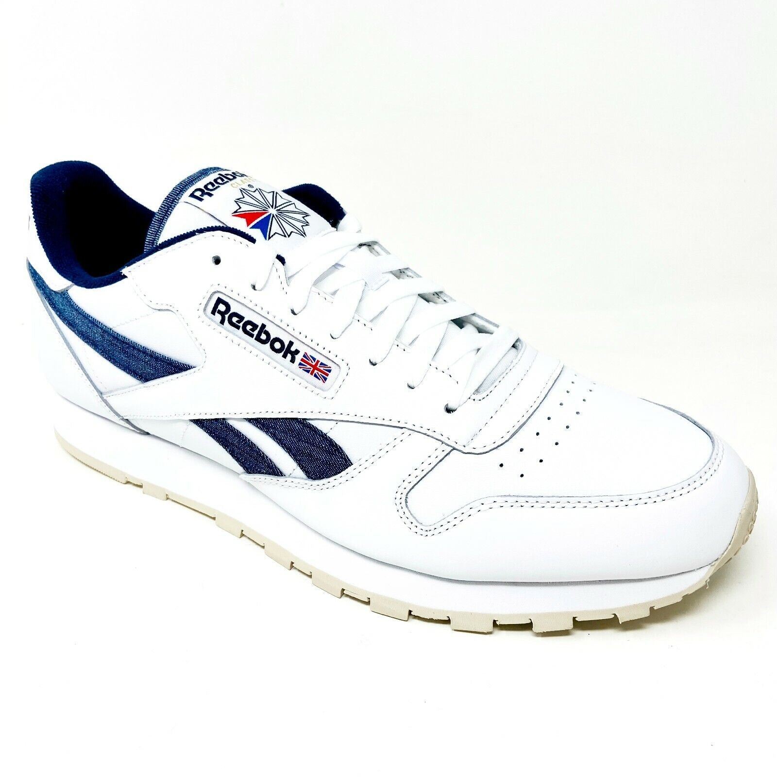 Reebok Classic White Denim Blue Leather Mens Casual Sneakers FX1294 | eBay