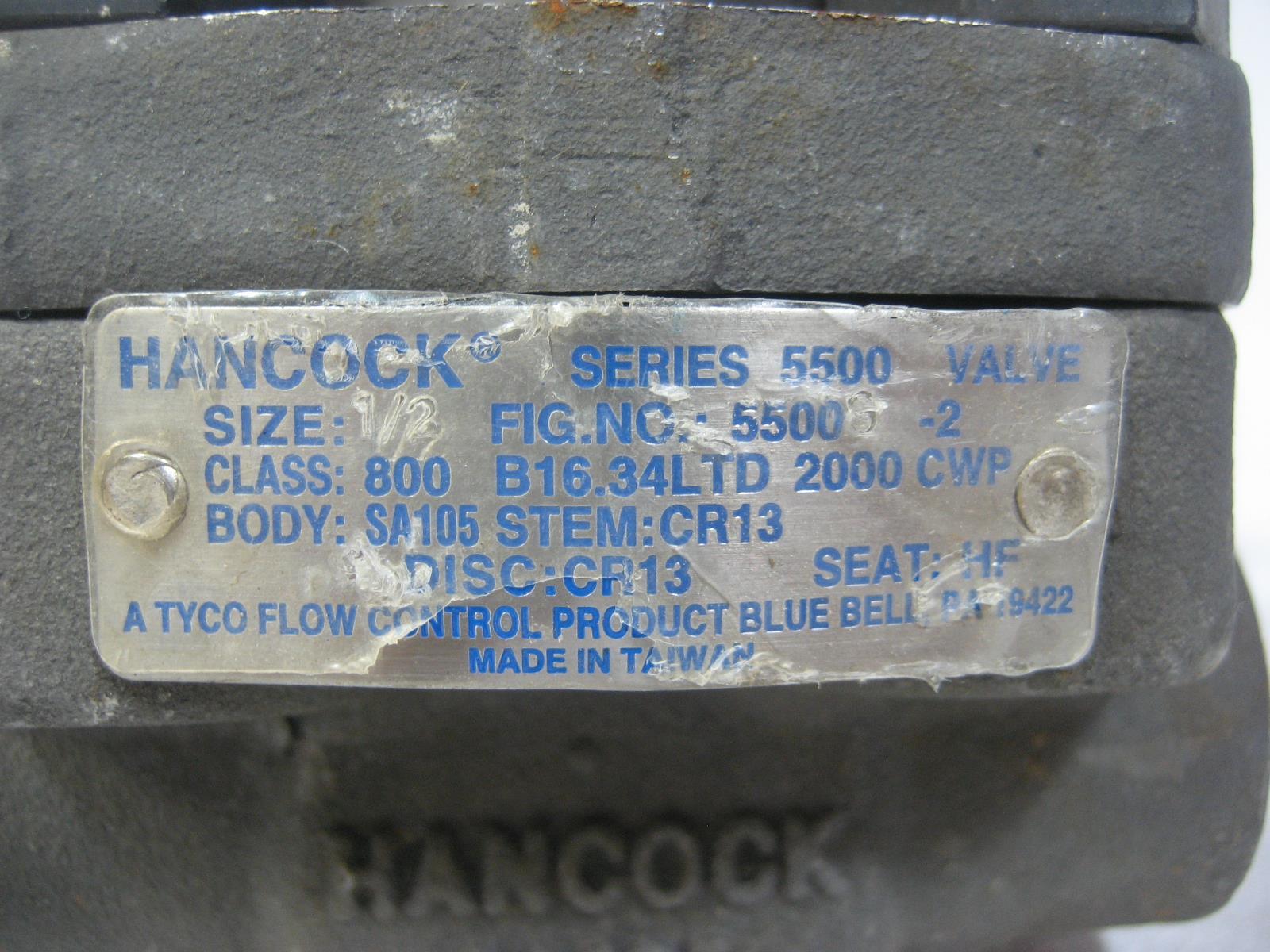 Hancock 5500S-2 Series 5500 1/2" Class 800 Globe Valve B16.34 2000CWP ...