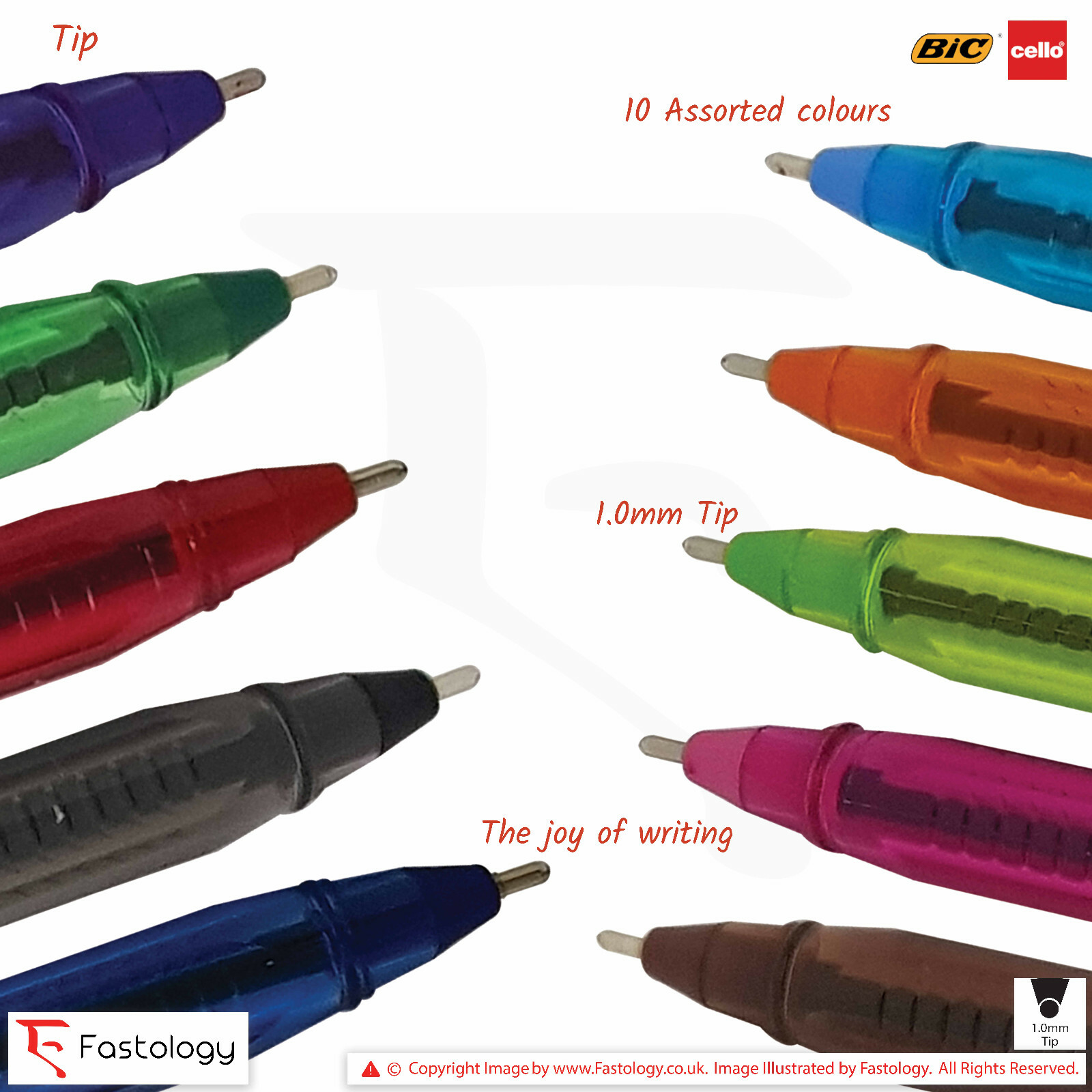 10 x 1.0mm BIC CELLO Trimate MULTI COLOURS Medium Ballpoint Pens ...