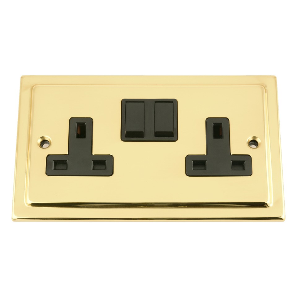 13A Wall Double Plug Socket 2 Gang Polished Mirror Brass (Gold Effect ...