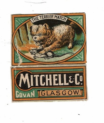 1 Old Mitchell & Co 1879 - 1900 matchbox label The Terrier Match size ...
