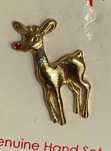 Vintage Rudolph Reindeer Gold Tone Pin W/ Genuine Crystal Red Nose | eBay