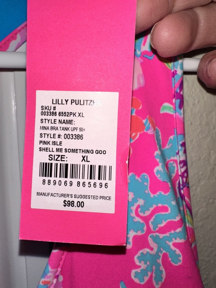 Lilly Pulitzer MINA BRA TANK Pink Isle SHELL ME SOMETHING GOOD Size XL ...