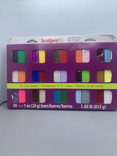 Sculpey III Oven Bake Polymer Clay - 30 1oz Color Sampler Pack Set 1.88 ...