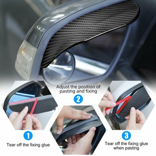 2Pcs Real Carbon Fiber Black Mirror Rain Visor Guard For Car Auto ...