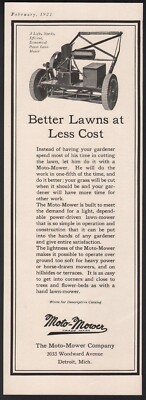 1921 MOTO MOWER LAWN GRASS GARDNER MOTOR ENGINE PUSH POWER DETROIT ...