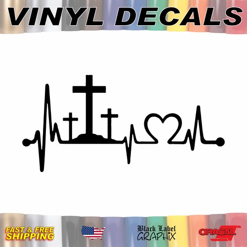 Heartbeat Cross Heart - Vinyl Decal Sticker Graphic Auto Car Truck ...