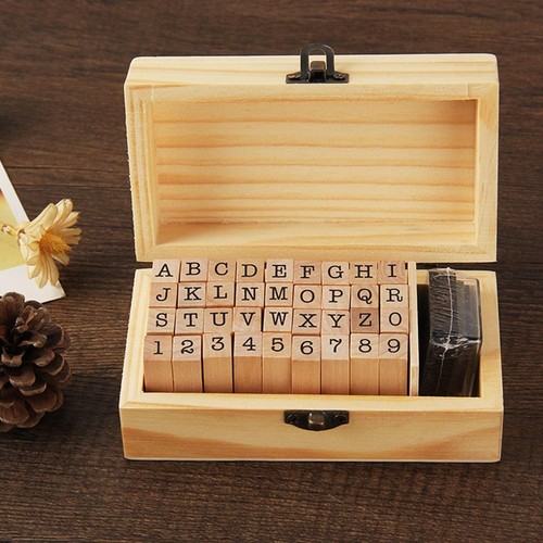 Mini Wooden Rubber Stamp Alphabet Letters Numbers A-Z Blocks Card ...