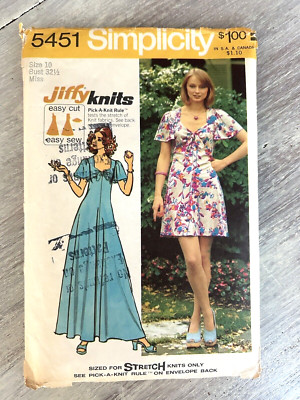 Vtg Simplicity Pattern 5451 Ladies Dress 2 Lengths Sz 10 Jiffy Knits ...