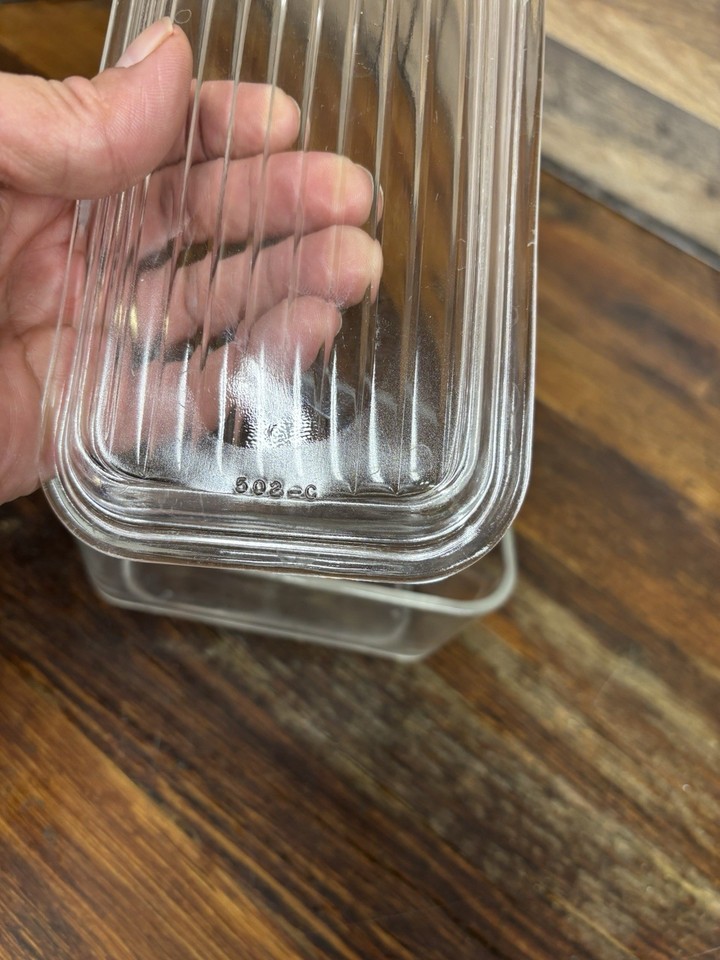 Vintage PYREX 502-B Clear Glass Refrigerator Dish with Ribbed Lid 502-C ...