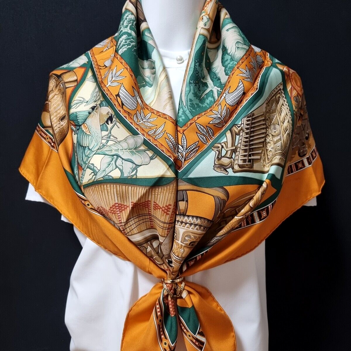 RARE VINTAGE HERMES Silk Scarf "Au Son Du Tam Tam" Ca… - Gem