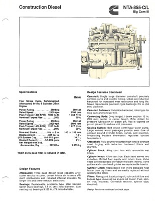 Engine Data Sheet - Cummins - NTA-855-C/L Diesel Big Cam III - Brochure ...