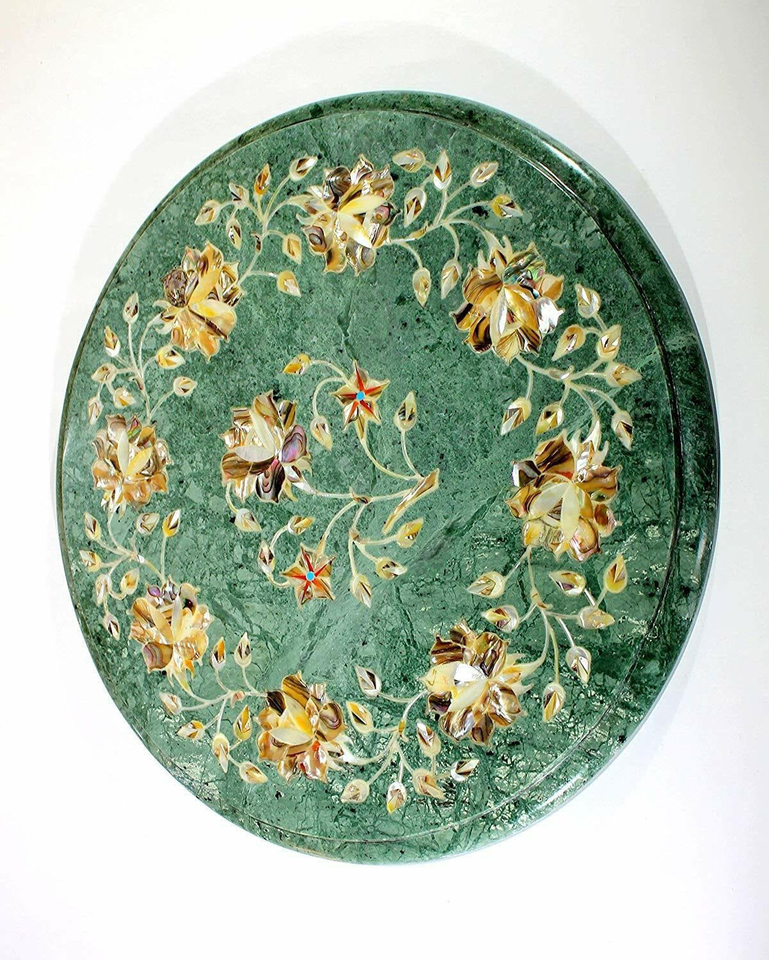 12" green Marble Round Table Top semi precious stones Inlay home Decor ...