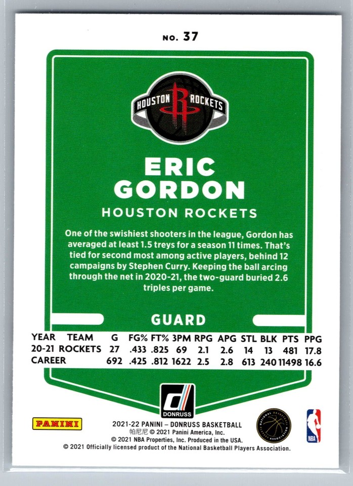 2021 Donruss Basketball #37 Eric Gordon Houston Rockets | eBay