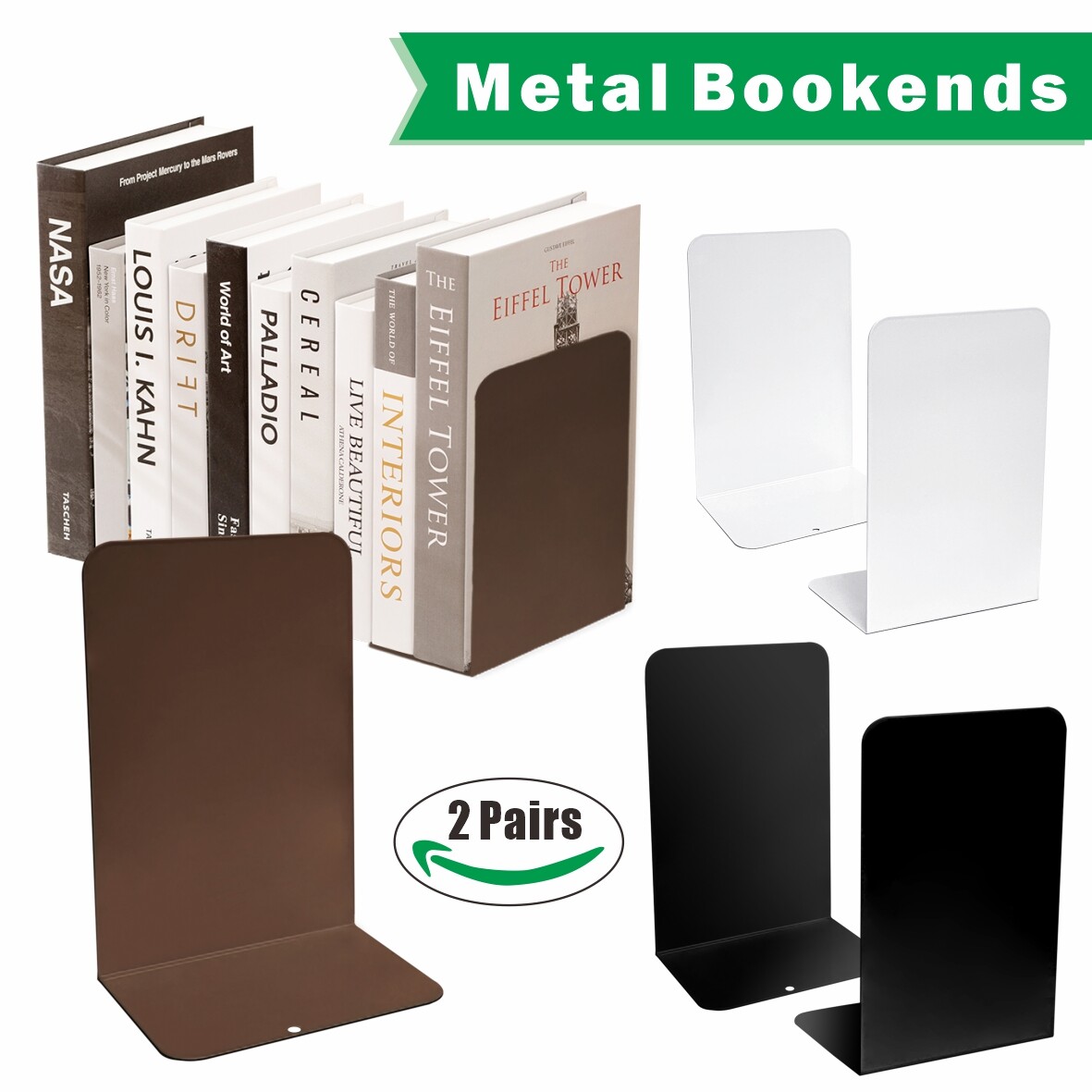 Heavy Duty Metal Book Ends Shelf Bookends Home Office School Shelves ...