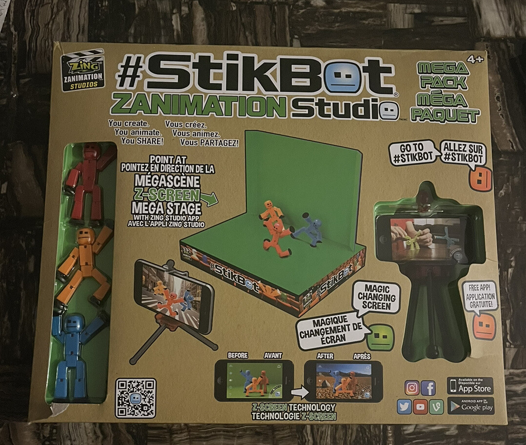 ZING #STIKBOT ZANIMATION STUDIO MEGA PACK NEW OPEN BOX 3 BOTS /2 ...