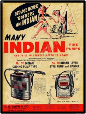 1957 Indian Fire Pumps, DB Smith New Sign-18" x 24" USA STEEL XL Size ...