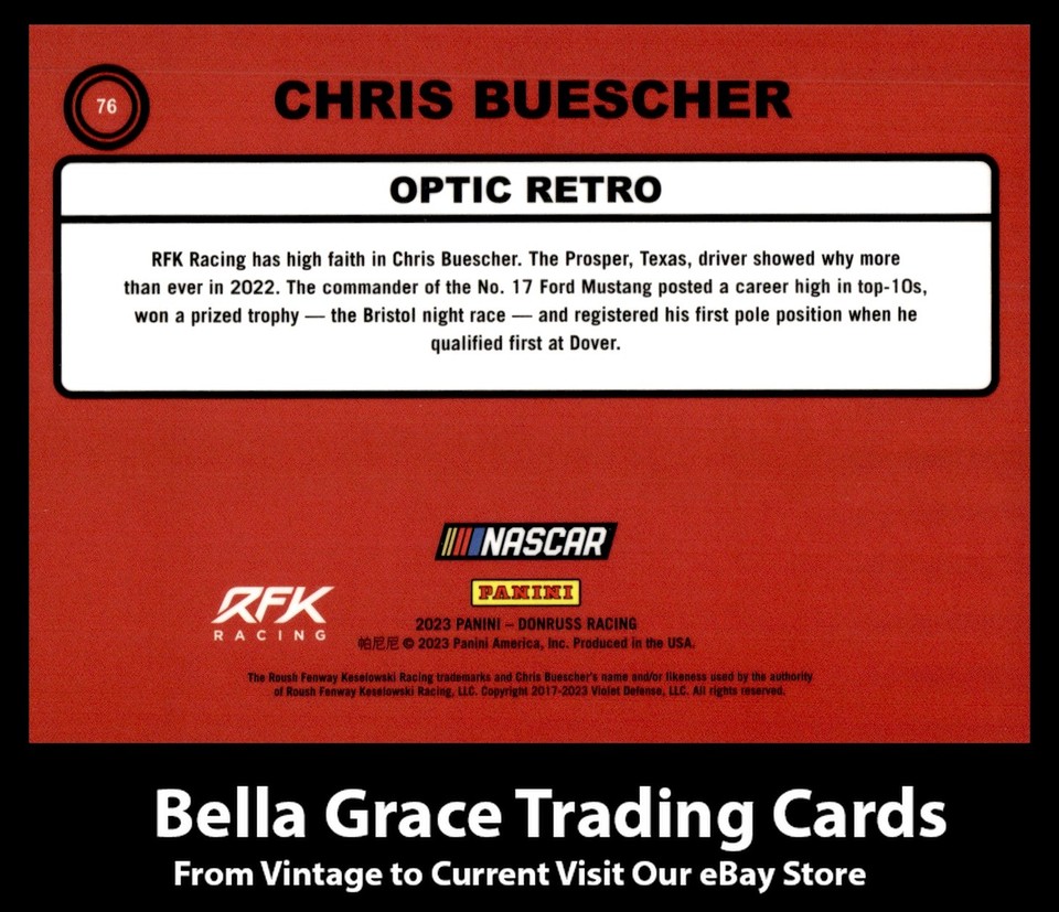 2023 Donruss Racing Chris Buescher #76 RFK Racing Optic NASCAR | eBay