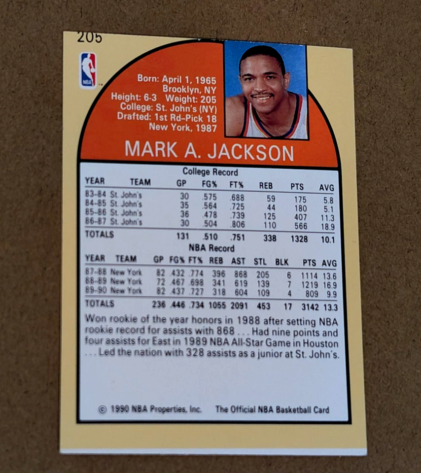 1990-91 NBA HOOPS, BASKETBALL, MARK JACKSON, #205, MENENDEZ BROS IN ...