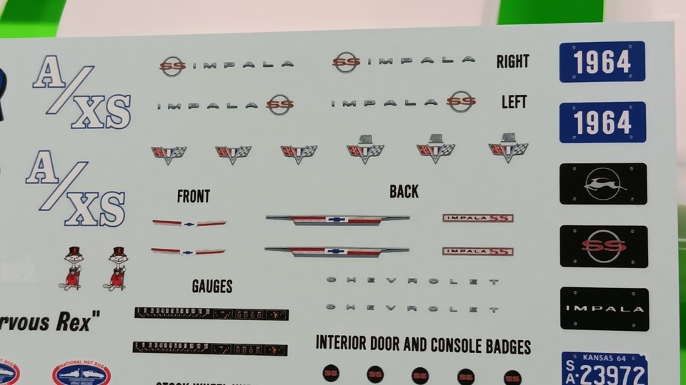 AMT 64 1964 Chevy Impala SS 409 1/25 Decal Sheet Emblems Dash Cluster ...