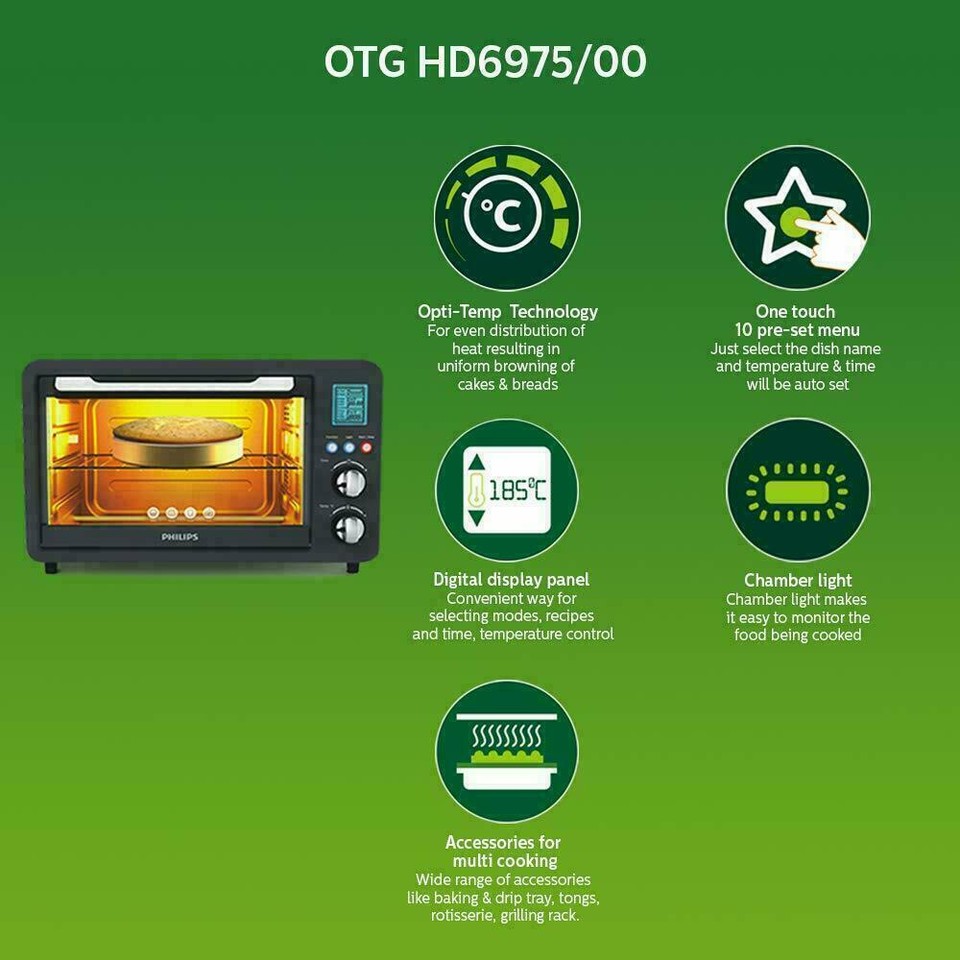 Philips Oven Toaster Grill 25 Litre Opti-Temp Technology Digital Display Panel | eBay