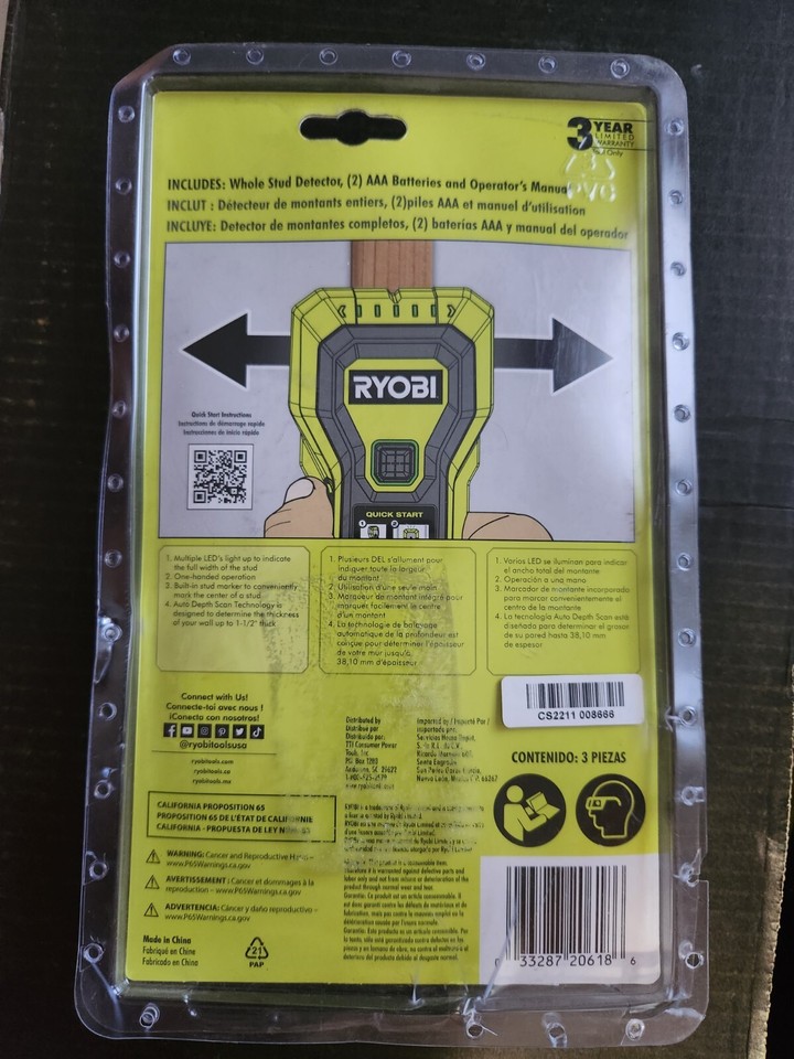 OPEN BOX RYOBI ESF5002 Whole Stud Finder Auto Depth Scan Tech Hand-Held ...