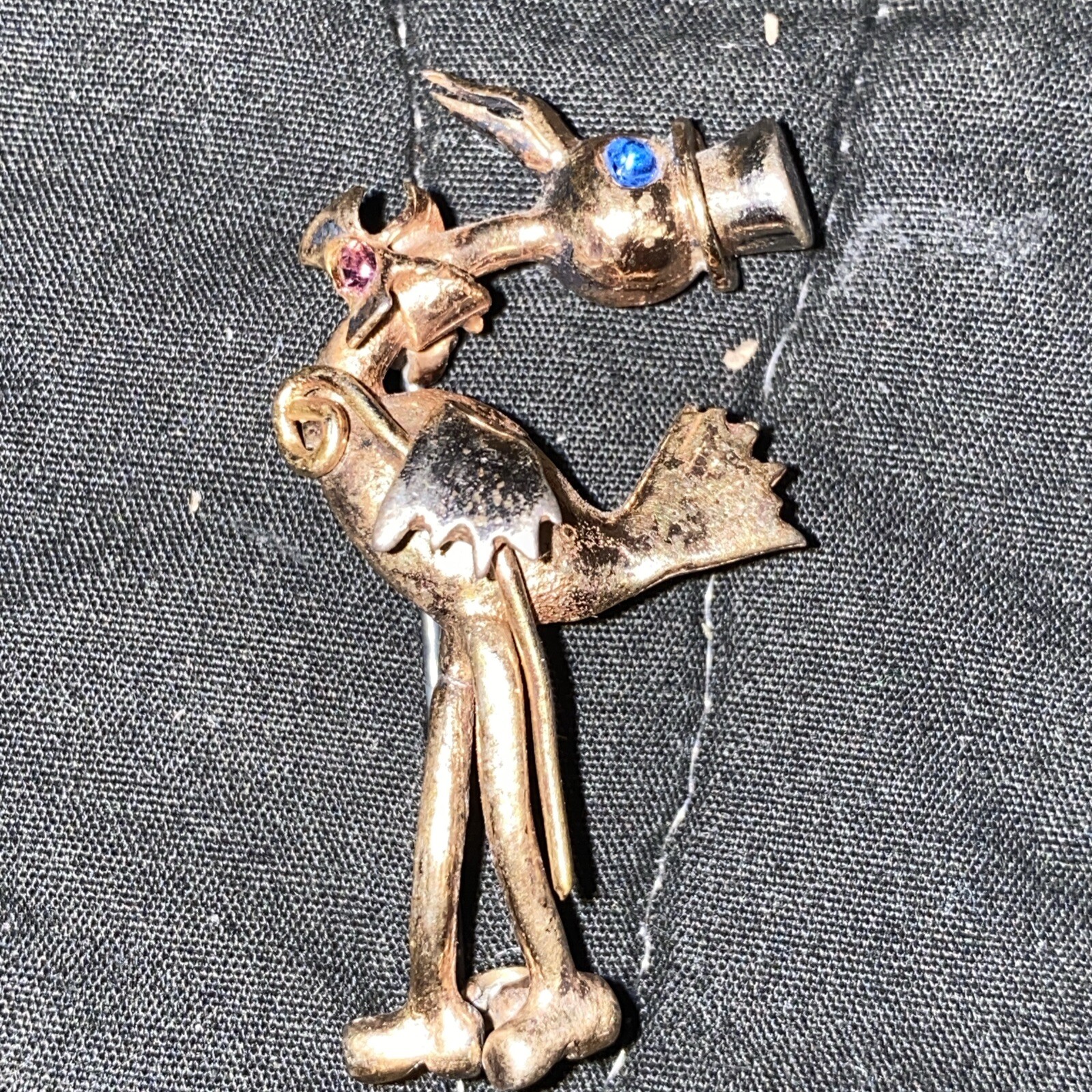 Vintage Sterling Gilt Stork Crane Bird Brooch Pin Top… - Gem