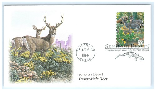 Tucson AZ Sonoran Desert First day Issue Envelope Desert Mule Deer 1999 ...