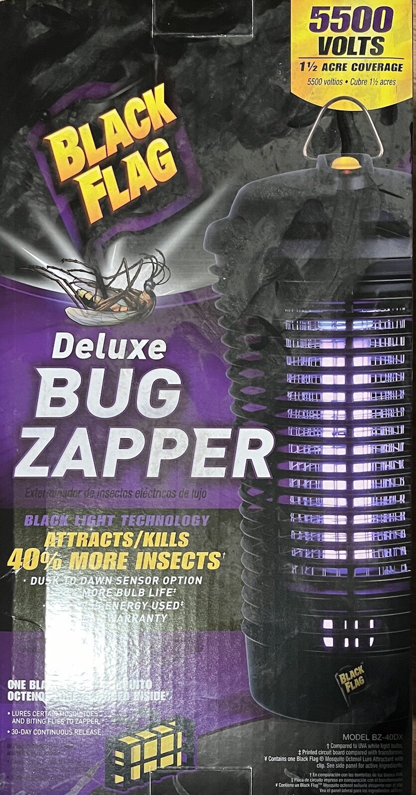 Black Flag Deluxe Bug Zapper 5500 Volt Black Light 1.5 ACRE COVERAGE 40 ...