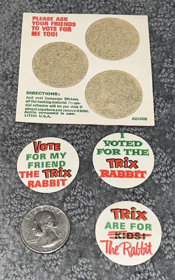 SUPER RARE! NOS* VINTAGE 60S TRIX CEREAL CAMPAIGN STICKERS (3) on ...