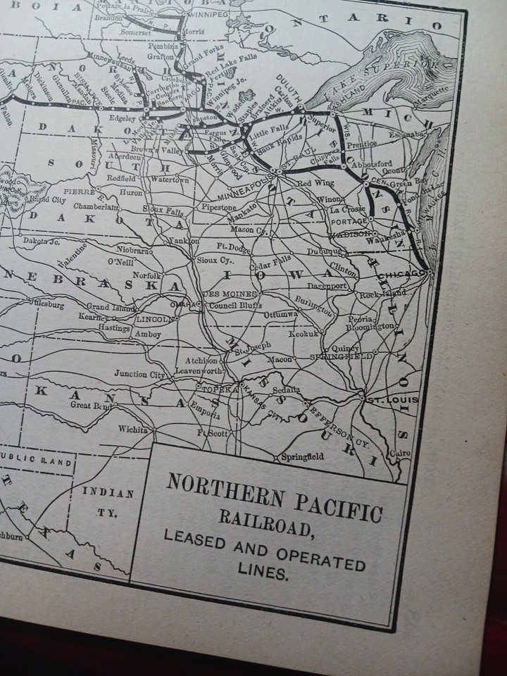 1892 Train Route Map NORTHERN PACIFIC RAILROAD Leaded and Operated ...