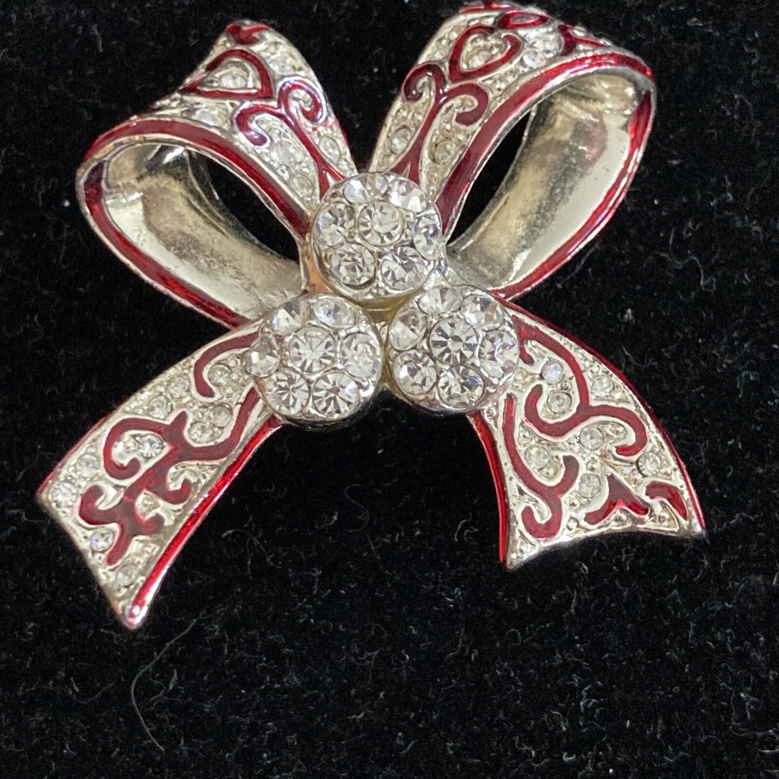 Vintage MONET Brooch Pin Red Enamel Rhinestones Silver Tone Bow | eBay