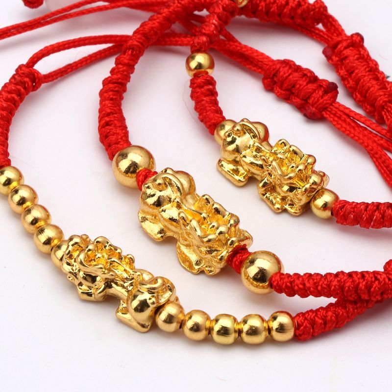 Trendy Gold Pi Xiu Kabbalah Red String Amulet for Boyfriend Girlfriend ...