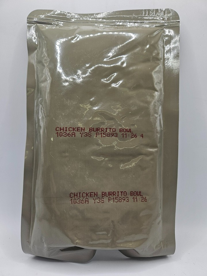 Authentic USGI MRE Ration Entree - Chicken Burrito Bowl - Army Meal ...