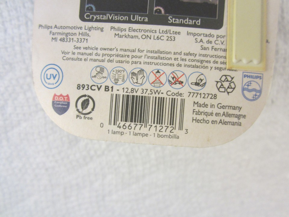 Philips Crystal Vision Ultra 893 CVB1 37W One Bulb Fog Light oem | eBay