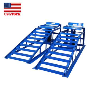 2 Pcs Heavy Duty Auto Car Service Ramps Lifts w/ 5T Hydraulic Jack 10.6 ...
