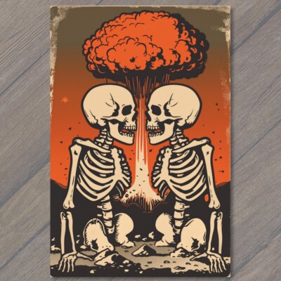 POSTCARD Skeleton Embrace Atomic Nuclear Explosion End Of The World ...