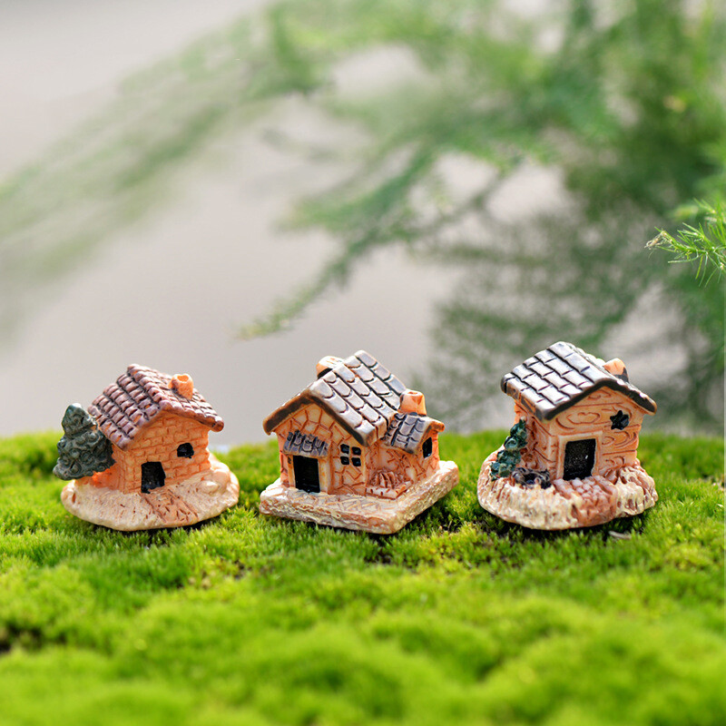1pcs random Resin House Miniature Figurines Garden Decoration Outdoor ...